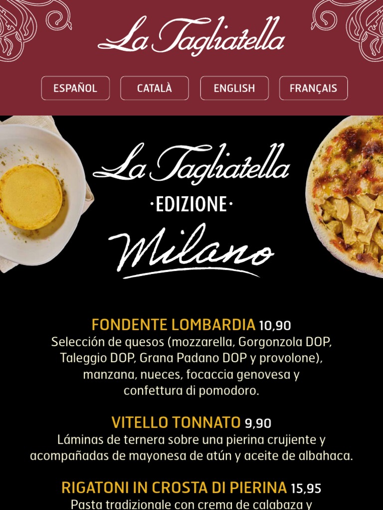 Menú de La Tagliatella: Platos Destacados | PDF | pesto | Pizza