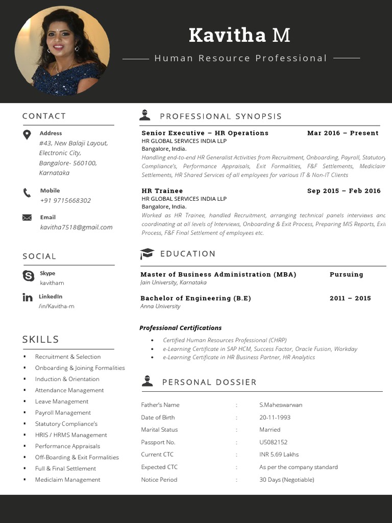Kavitha's Resume-1 | PDF | Recruitment | Payroll