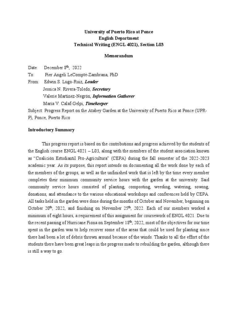 Progress Report Eslr | PDF | Gardens | Agriculture