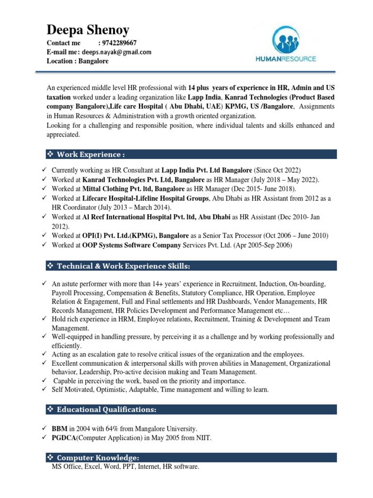 Deepa's Resume | PDF | Recruitment | Performance Appraisal