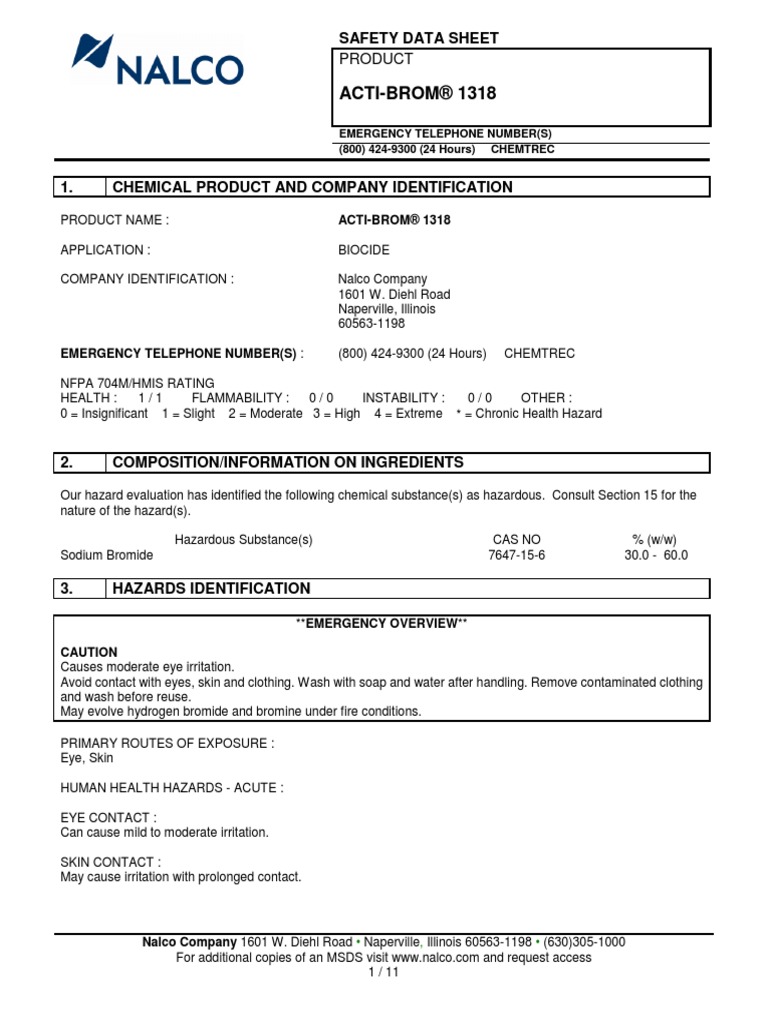 ACTI-BROM® 1318: Safety Data Sheet | PDF | Toxicity | Dangerous Goods