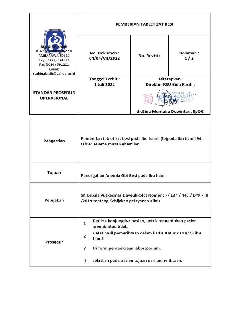 Prosedur Pemberian Tablet Zat Besi | PDF