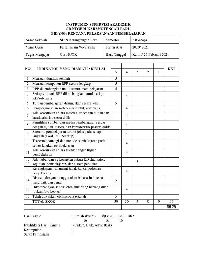 Instrumen Supervisi RPP | PDF