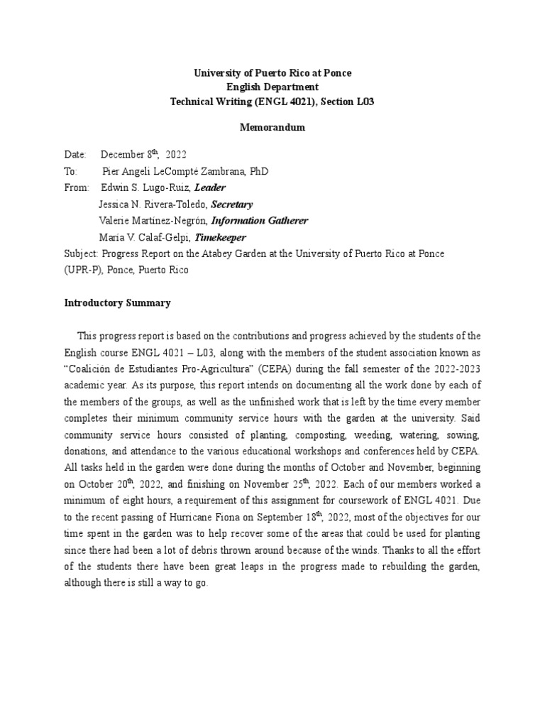 Progress Report | PDF | Gardens | Compost