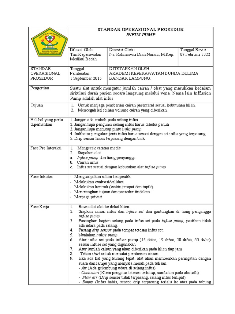 SOP Infus Pump | PDF