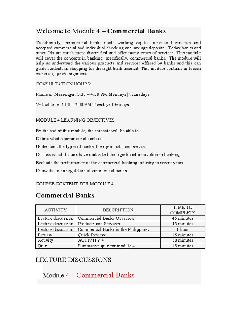 Module 4 - Commercial Banks | PDF | Banks | Loans