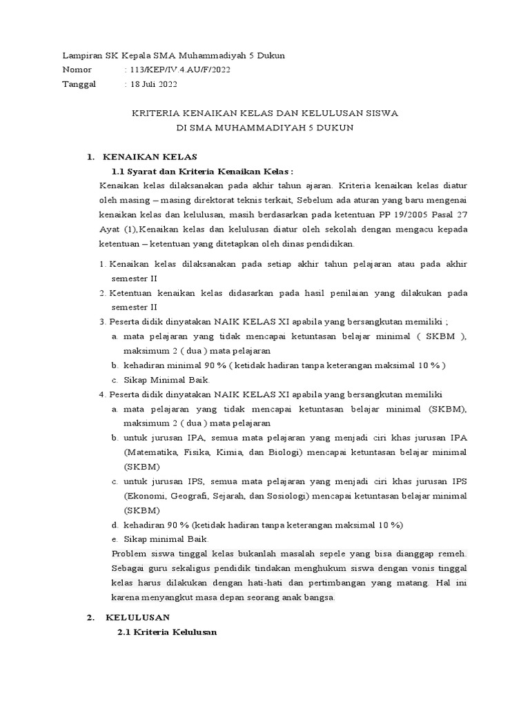 Kriteria Kelulusan | PDF