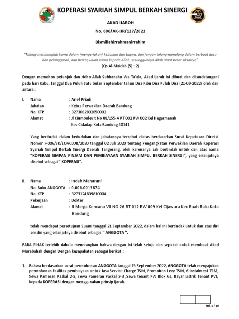 Contoh Akad Ijarah | PDF