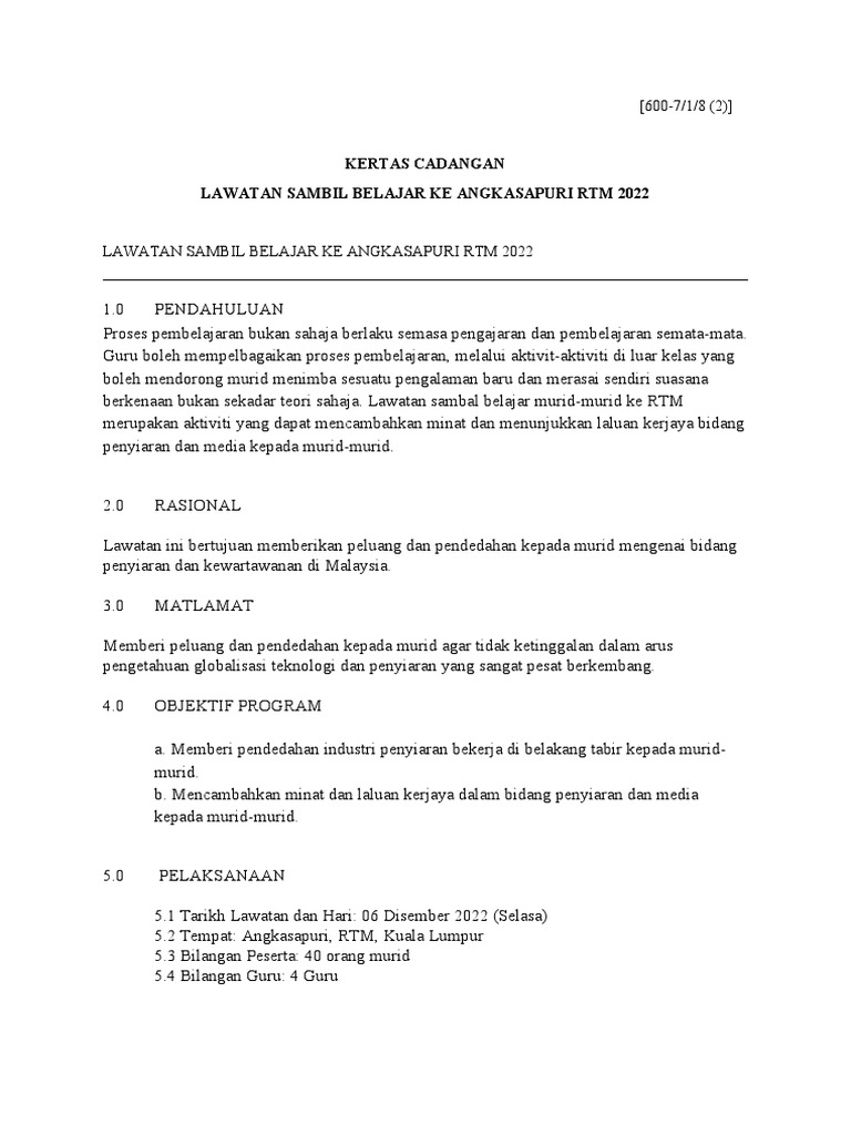 Kertas Kerja Lawatan 2022 | PDF