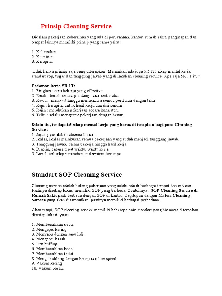 Prinsip dan SOP Cleaning Service | PDF