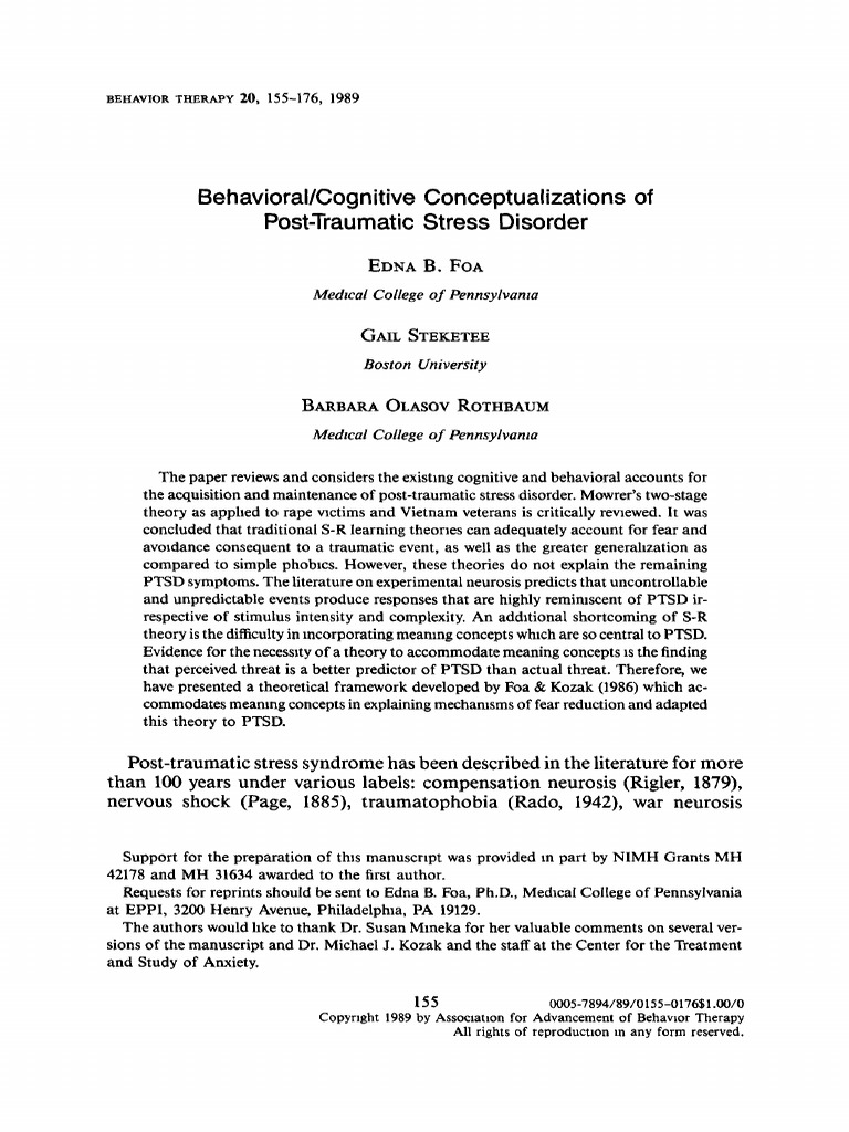 Behavioral Cognitive Cenceptualization Os PTSD - Edna Foa | PDF | Classical Conditioning ...