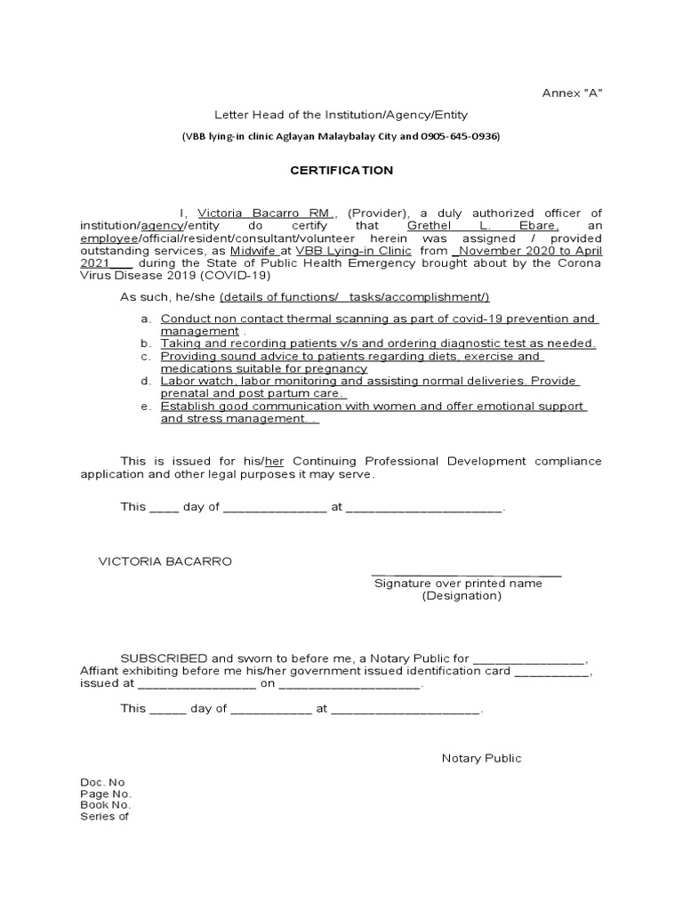 Annex A - Certification | PDF