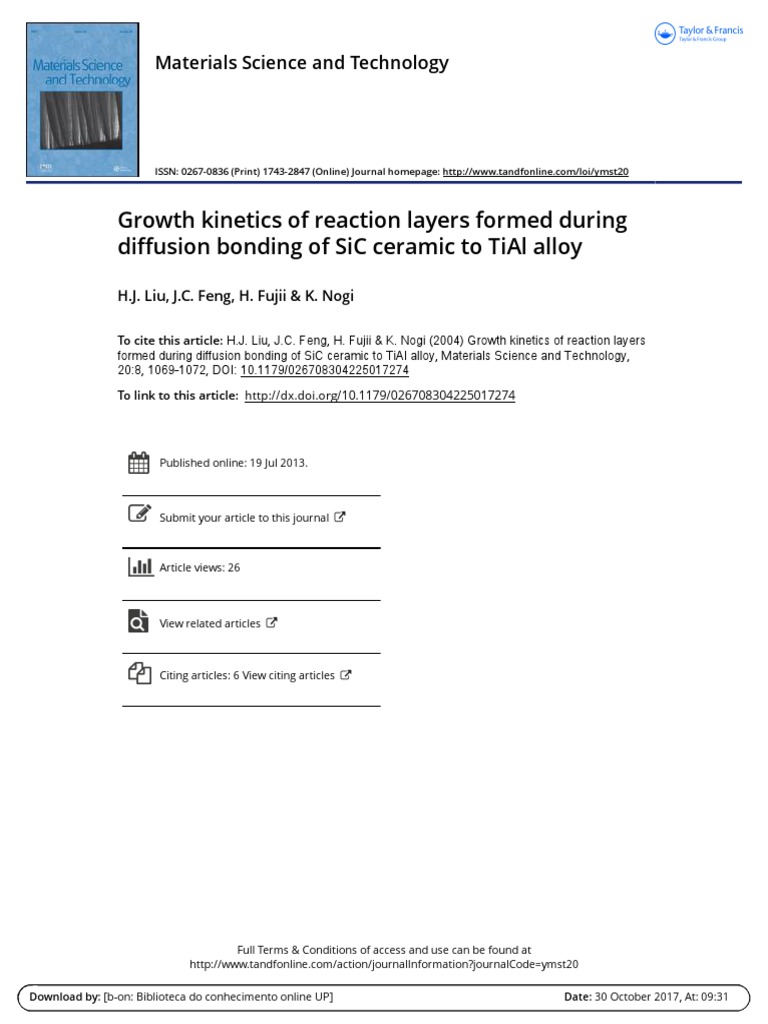 Growth Kinetics of Reaction Layers Formed During Diffusion Bonding of ...