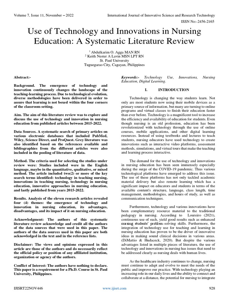 Use of Technology and Innovations in Nursing Education A Systematic ...