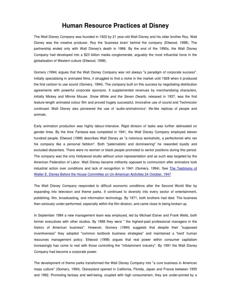 Human Resource Practices at Disney | PDF | The Walt Disney Company ...