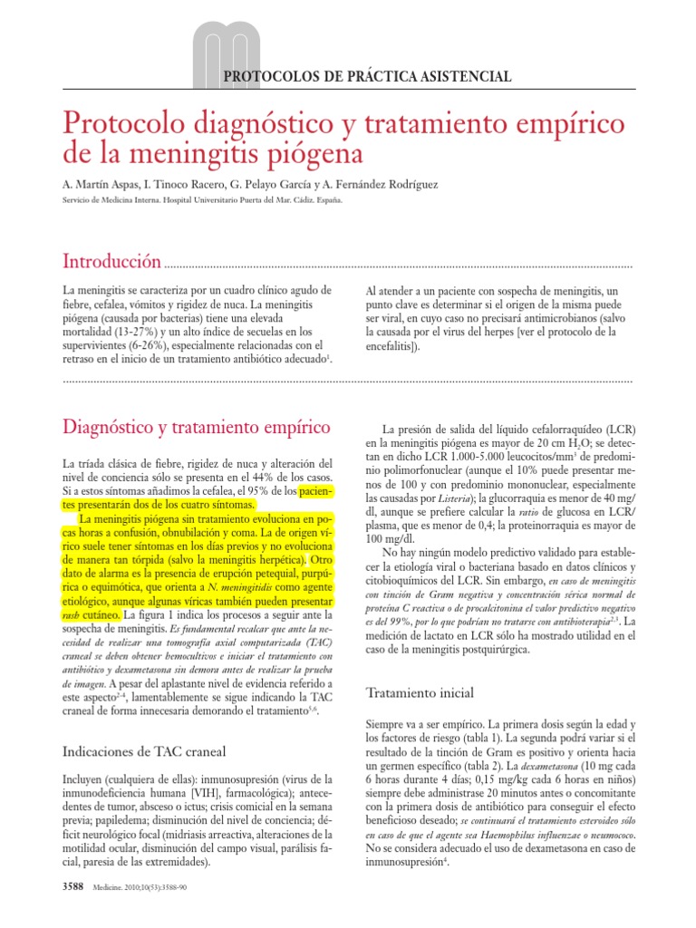 Menigntis Bacteriana - Protocolo Diagnostico y Tratamiento Empirico | PDF | Meningitis ...