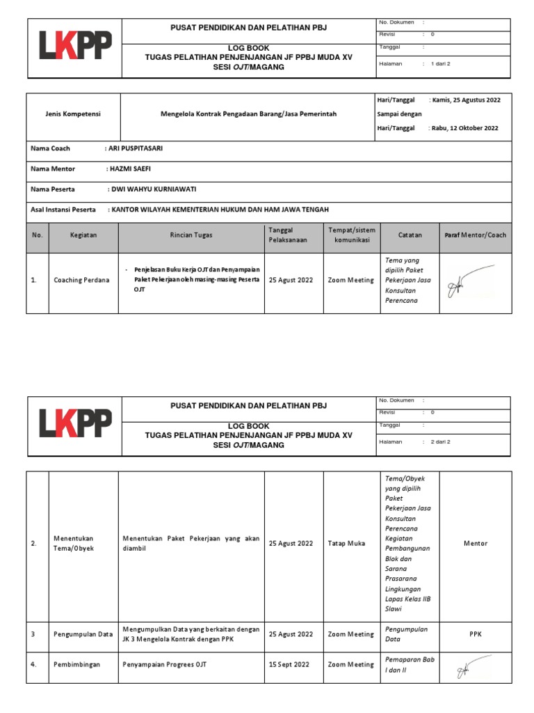 Logbook Tugas Magang JK3 | PDF