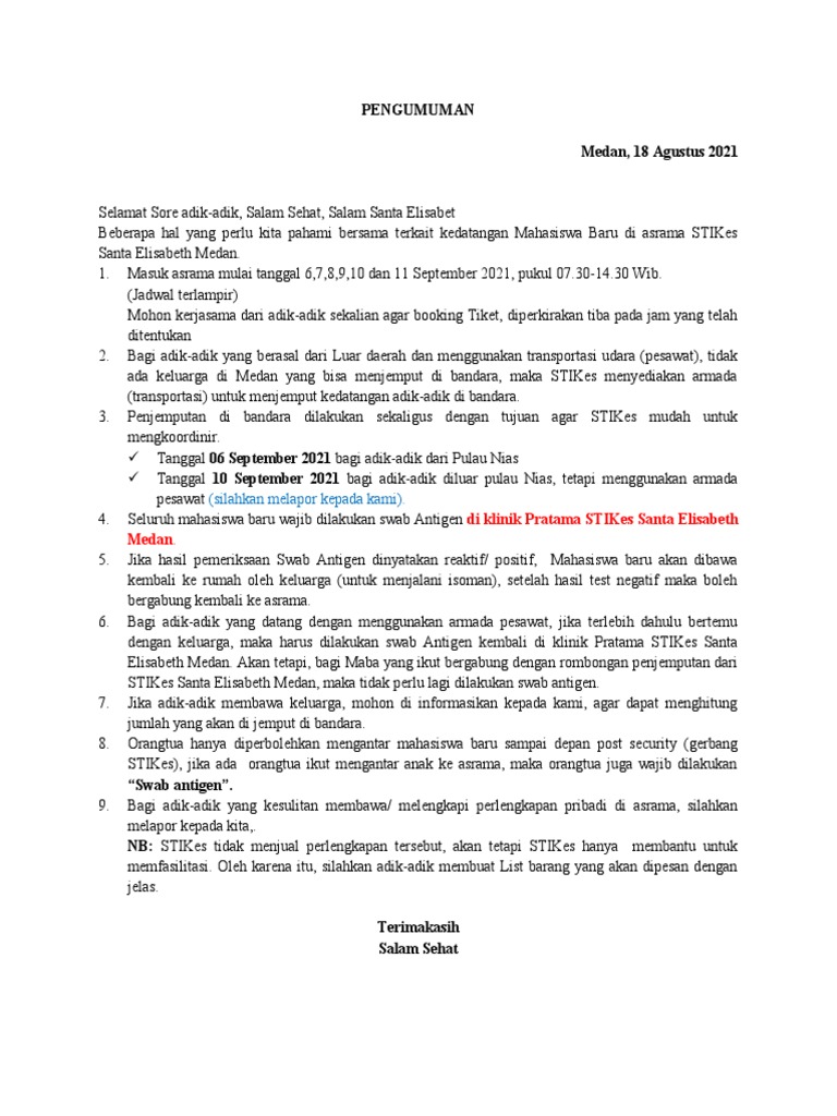 Info Kedatangan Maba | PDF