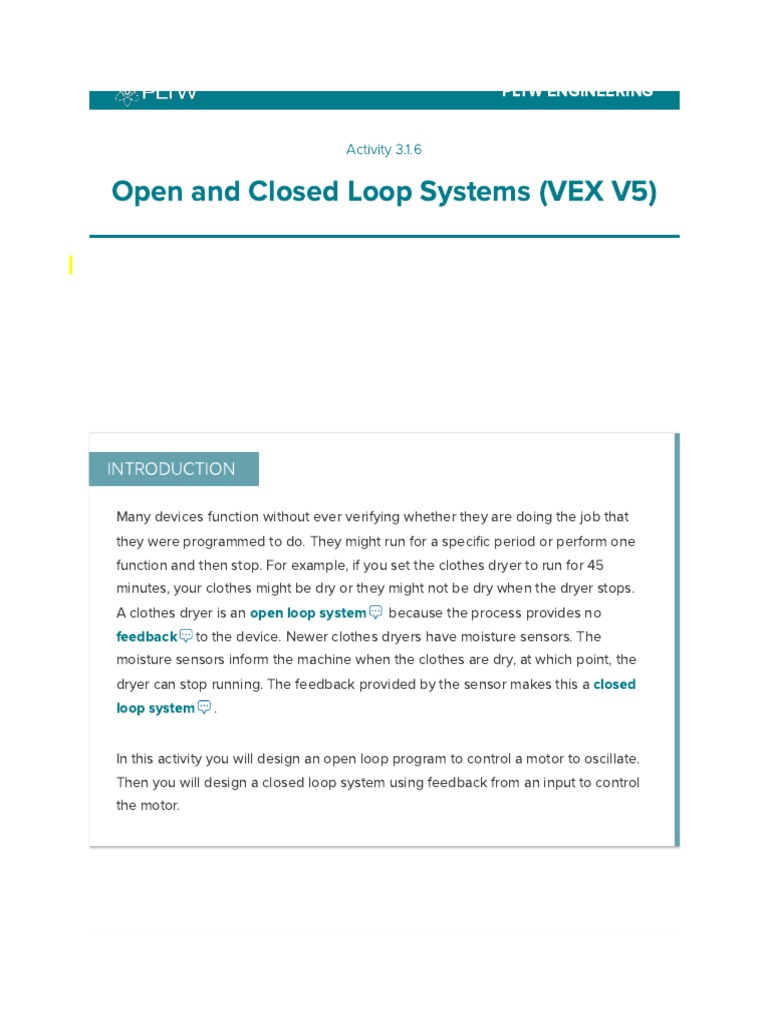 Kami Export - Activity 3.1.6 Open & Closed Loop Systems (VEX V5) - Principles of | PDF ...