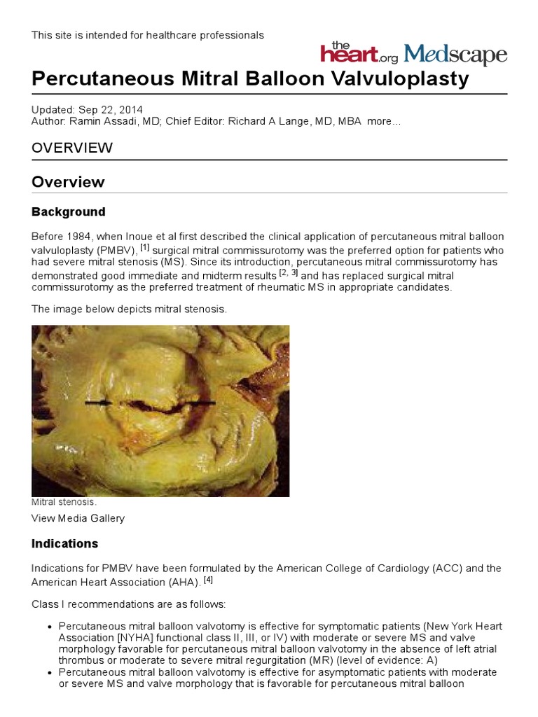 Percutaneous Mitral Balloon Valvuloplasty - Overview, Periprocedural ...