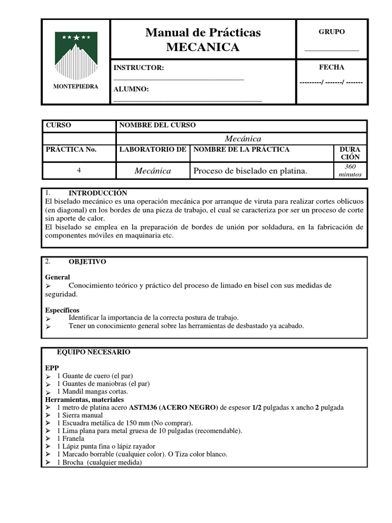 Proceso de Biselado en Platina | PDF | Herramientas