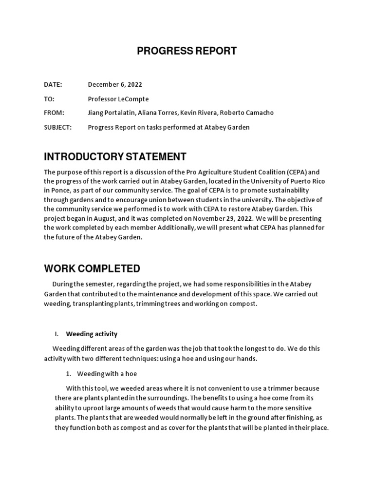 Progress Report Final | PDF | Compost | Gardens