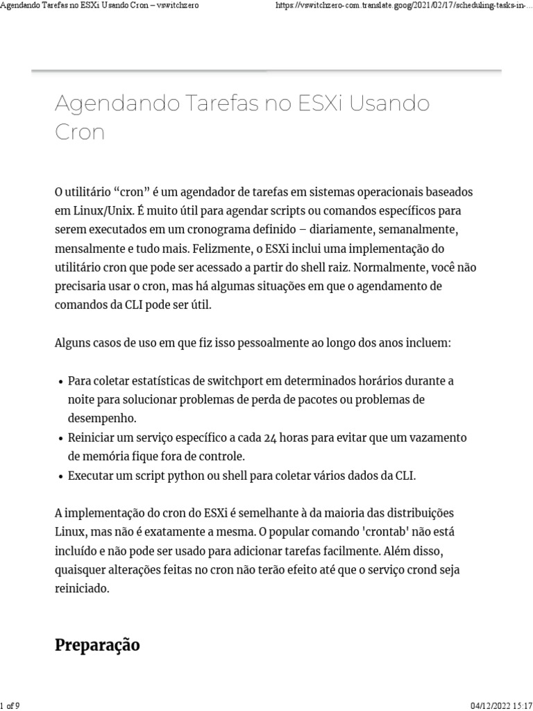 Agendando Tarefas No Esxi Usando Cron Vswitchzero Pdf Shell Informática Linux