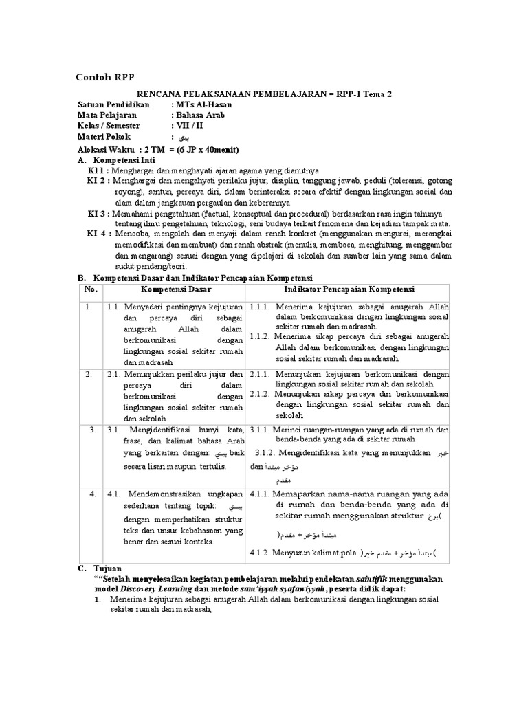 Contoh RPP Bahasa Arab MTs | PDF
