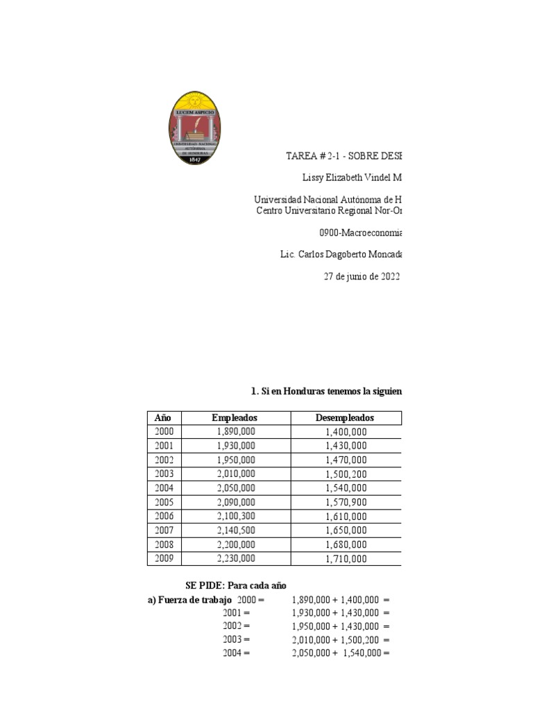 Tarea # 2-1 Sobre Desempleo | PDF | Macroeconómica | Microeconomía