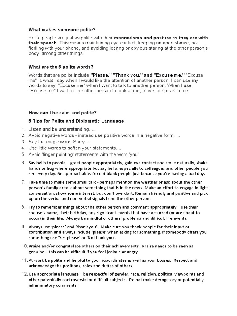 What Makes Someone Polite | PDF | Nonverbal Communication | Human ...