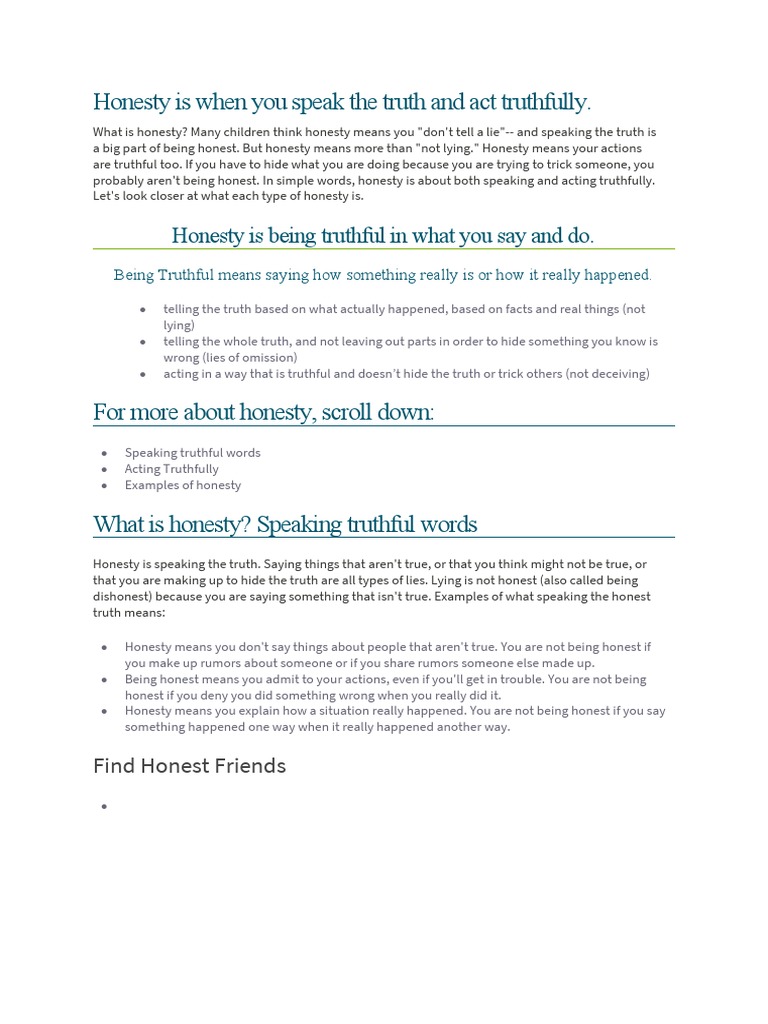Honesty | PDF | Truth | Lie