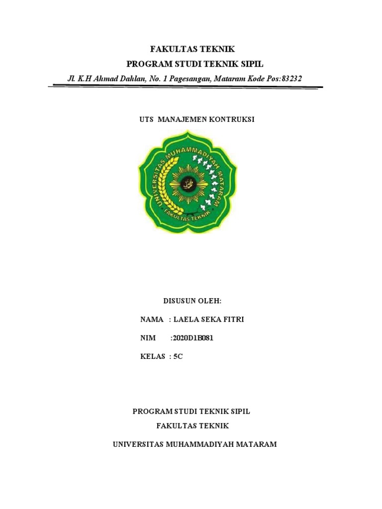 Uts Manajemen Konstruksi - Laela Seka Fitri | PDF Uts Manajemen Konstruksi - Laela Seka Fitri | PDF