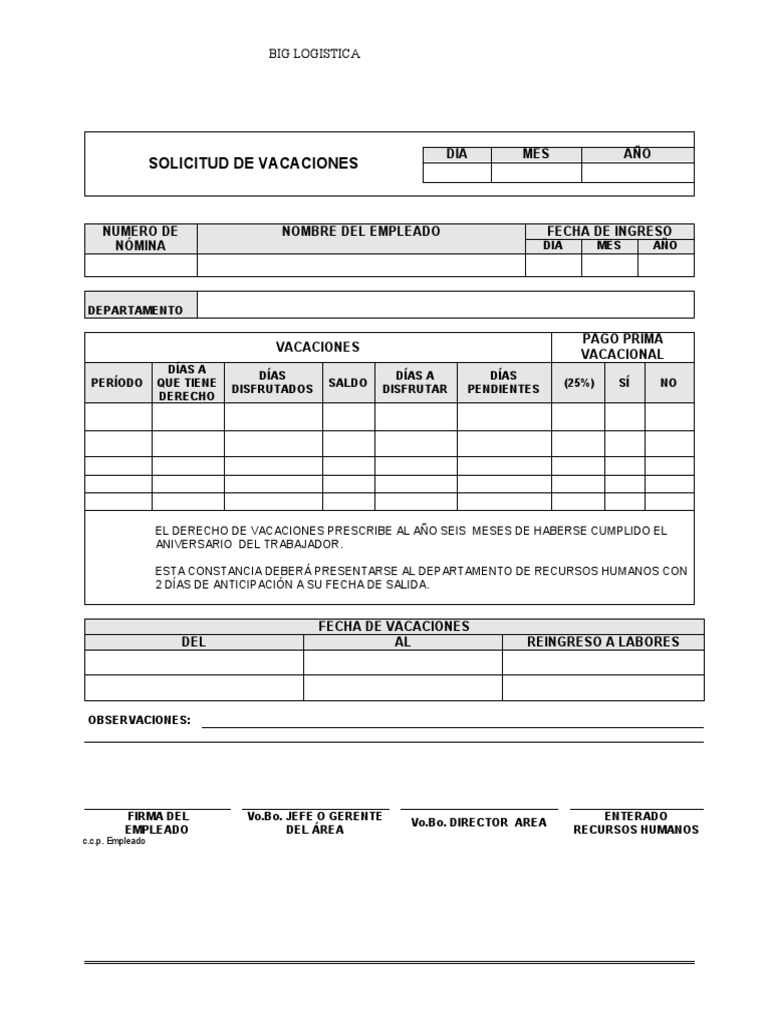 Solicitud de Vacaciones para Empleados | PDF