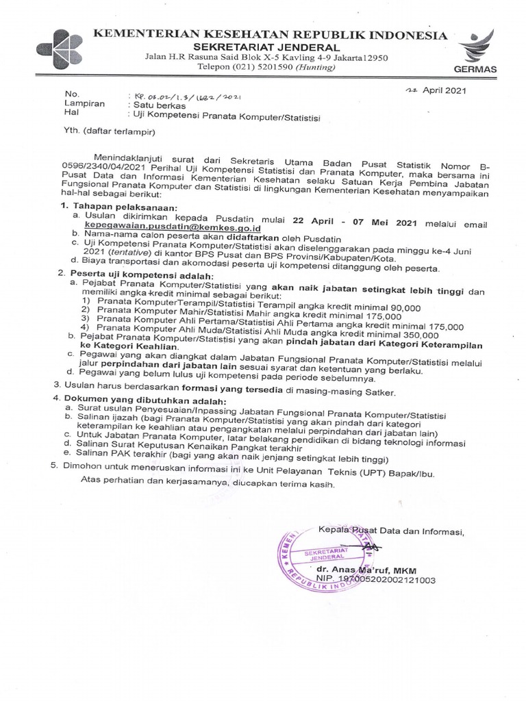 Pelaksanaan Ukom Jabfung Prakom Dan Statistisi | PDF