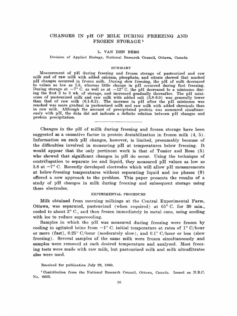 pH Changes in Frozen Milk Storage | PDF | Milk | Freezing