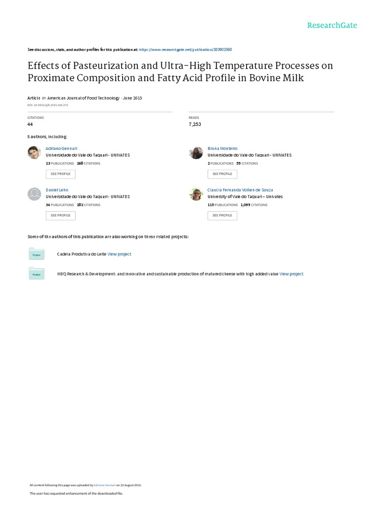 Effects of Pasteurization and Ultra-High Temperature Processes On ...