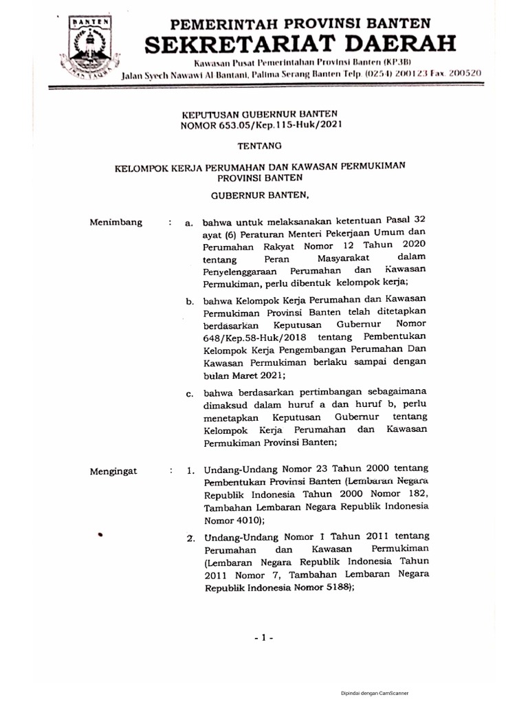 SK Pokja PKP Provinsi Banten 2021 | PDF