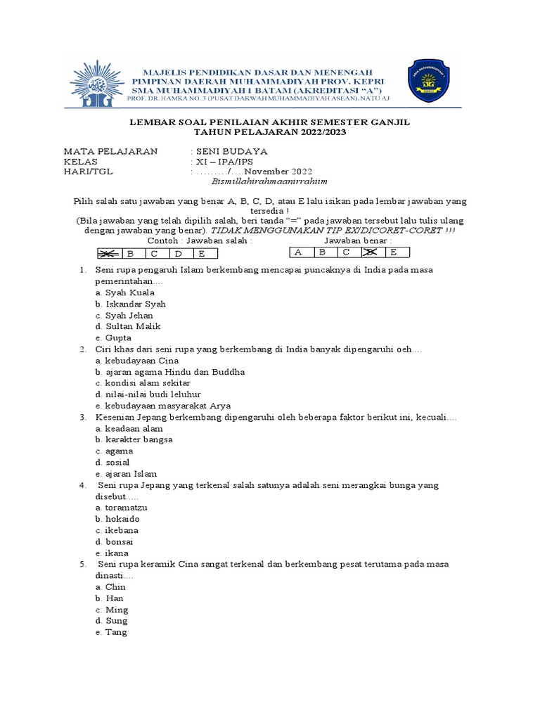 Soal Ujian Seni Budaya Kelas 11 Ipa Dan Ips | PDF