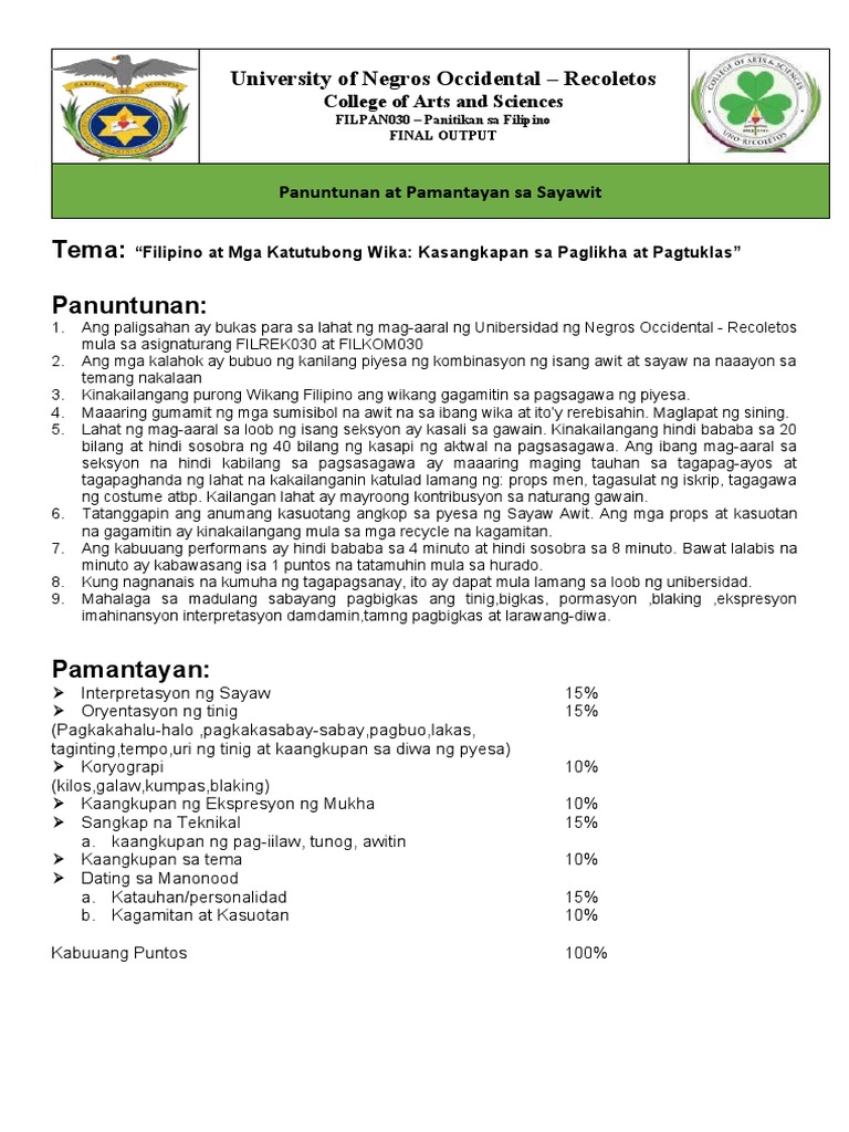 Pamantayan Sa SAYAWIT | PDF