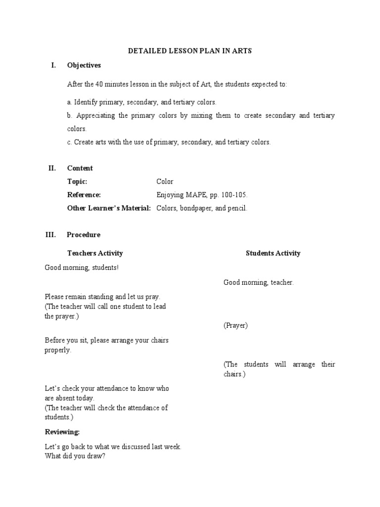 Lesson Plan Arts | Download Free PDF | Color | Vision