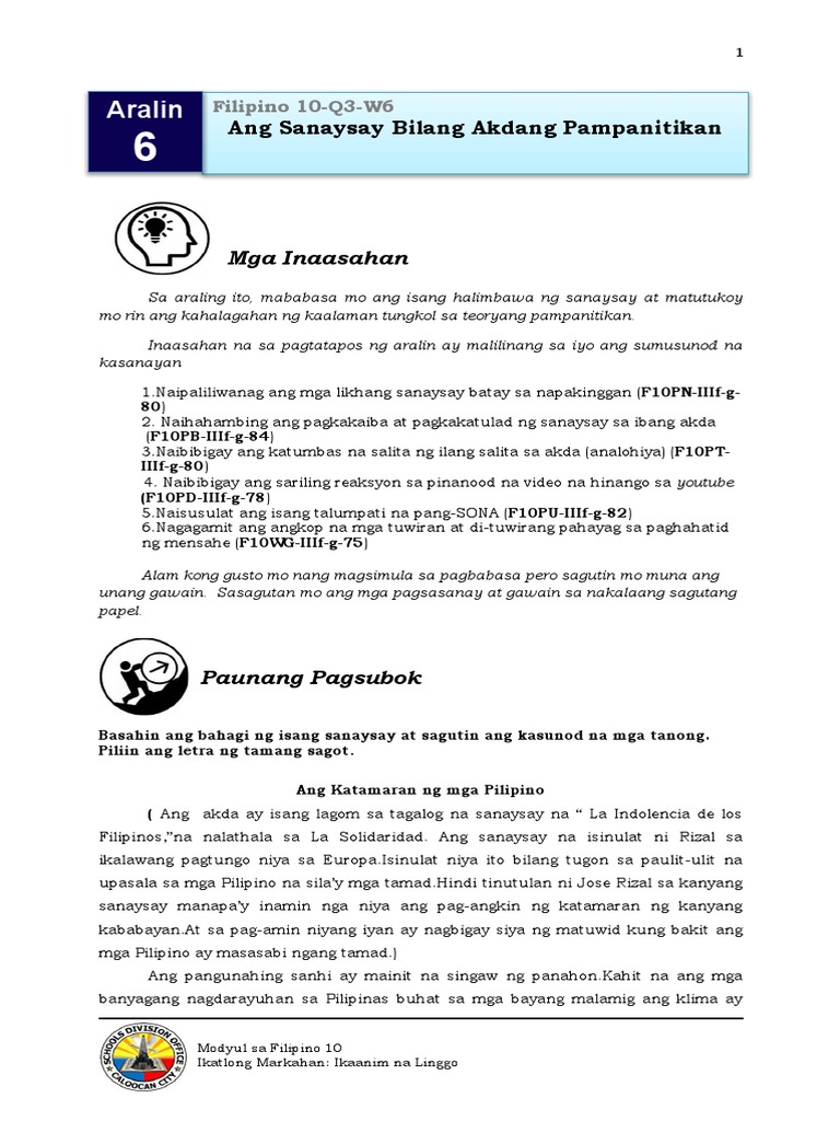 Filipino 10 Q3 Week 6 | PDF