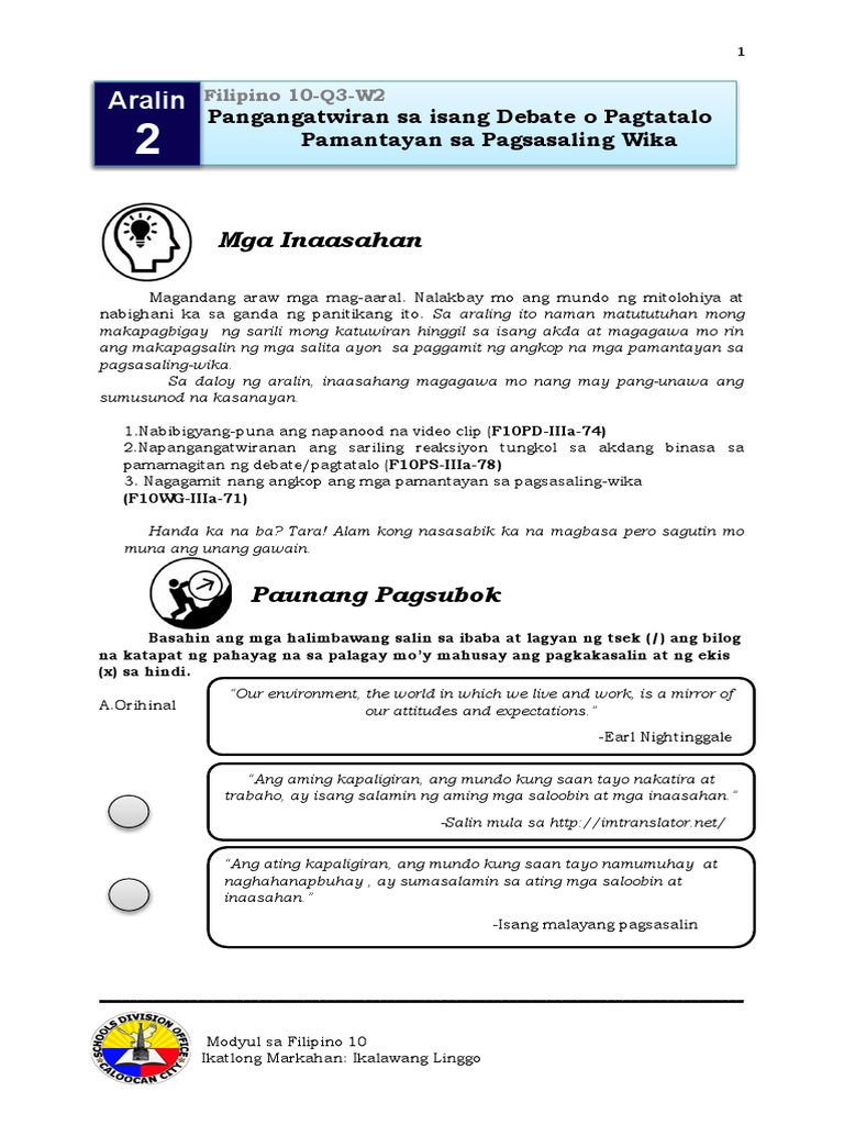 Filipino 10 Q3 Week 2 | PDF