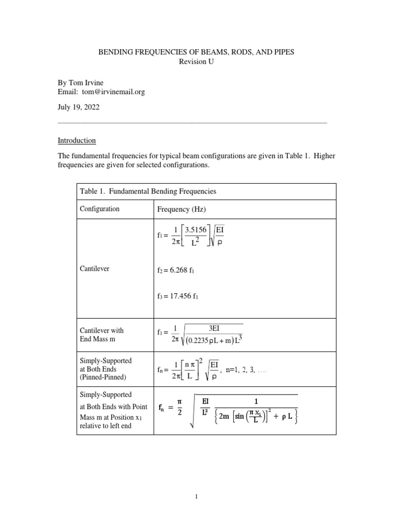 Bending Frequencies of Beam Types | PDF | Beam (Structure) | Bending