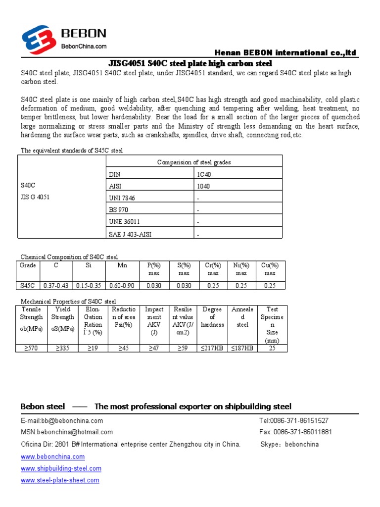 S40C Steel Properties and Composition | PDF | Strength Of Materials | Steel
