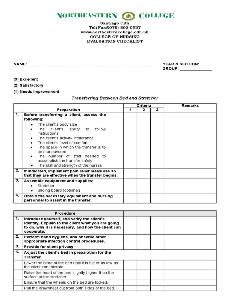 Transferring Between Bed and Stretcher | PDF