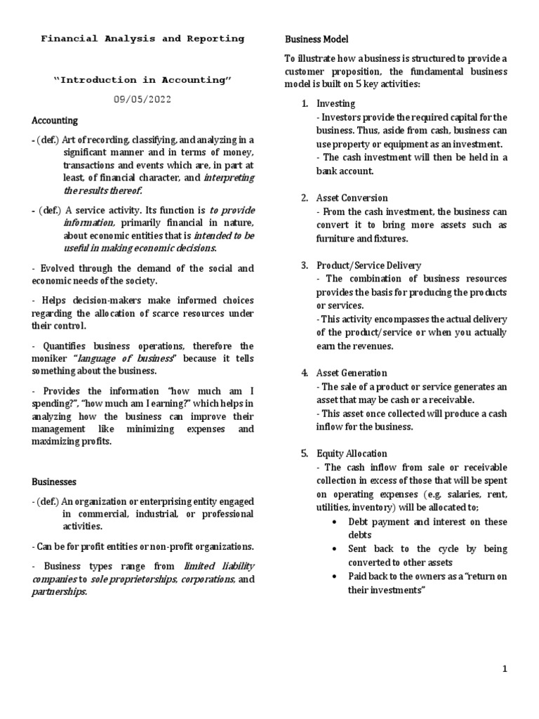 Financial Analysis and Reporting: Understanding the Fundamental Business Model and Key ...