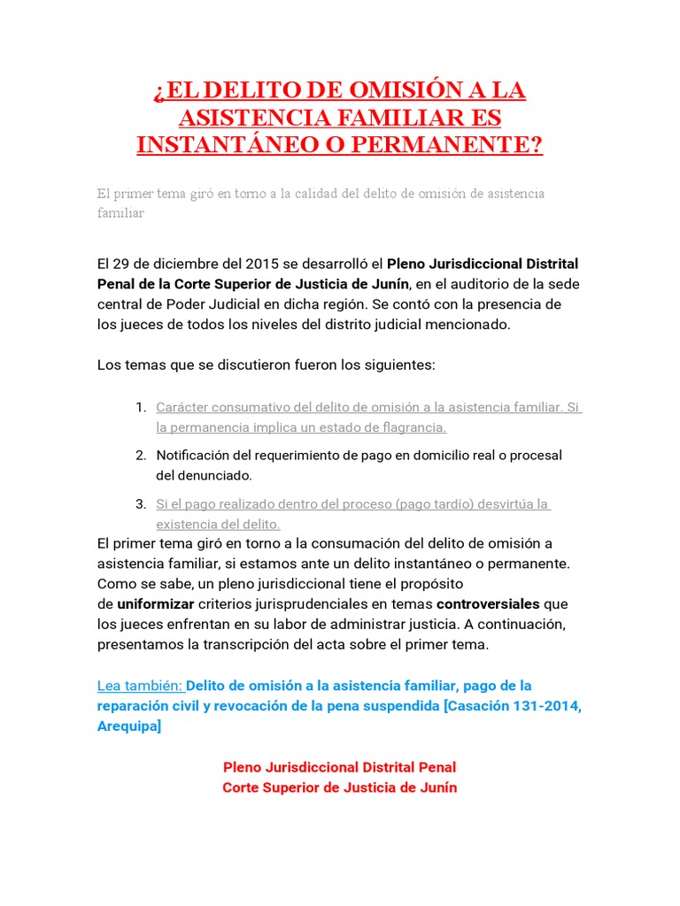 El Delito de Omisión A La Asistencia Familiar Es Instantáneo o ...