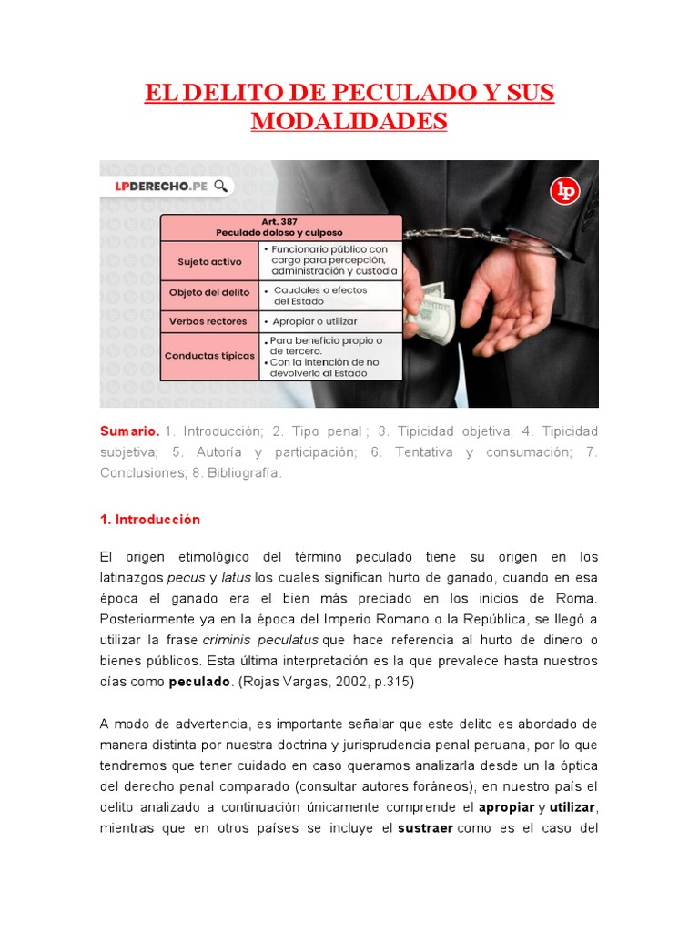 El Delito de Peculado y Sus Modalidades | PDF | Derecho penal ...