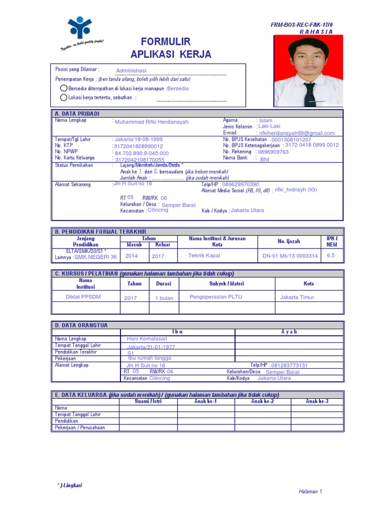 Formulir Kerja Rifki | PDF