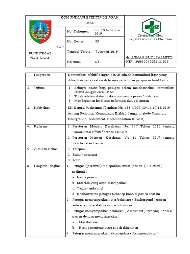Komunikasi Efektif SBAR di Puskesmas | PDF | Pengembangan Diri | Sains & Matematika